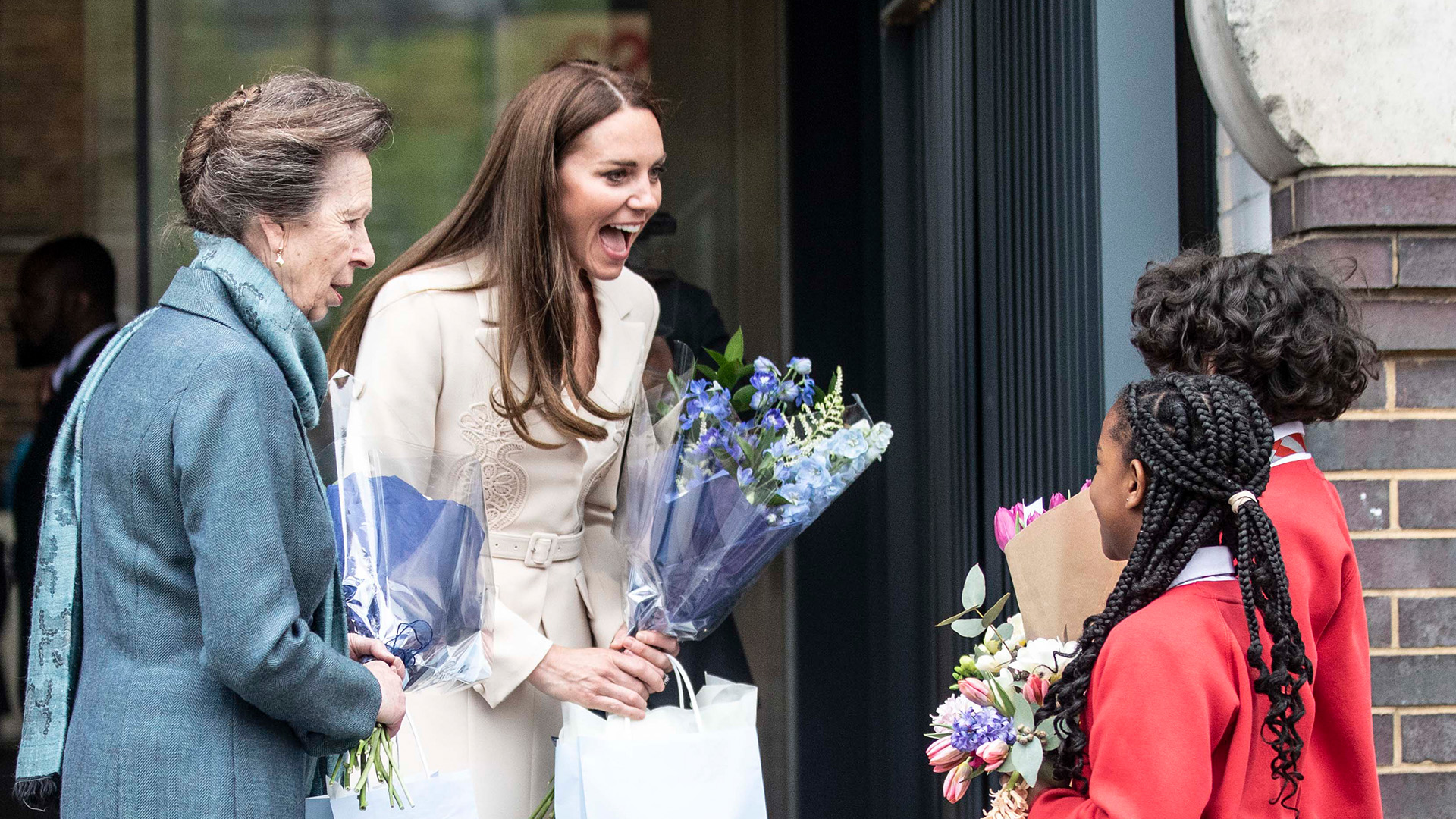 Kate Middleton & Princess Anne Receive Flowers From Schoolkids On First ...