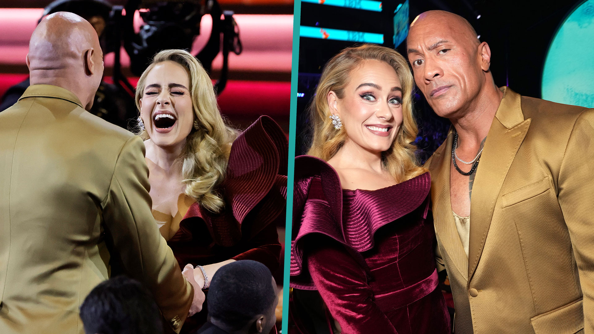 Adele Excitedly Meets The Rock In The Middle Of Trevor Noahs Grammy Awards Monologue Access