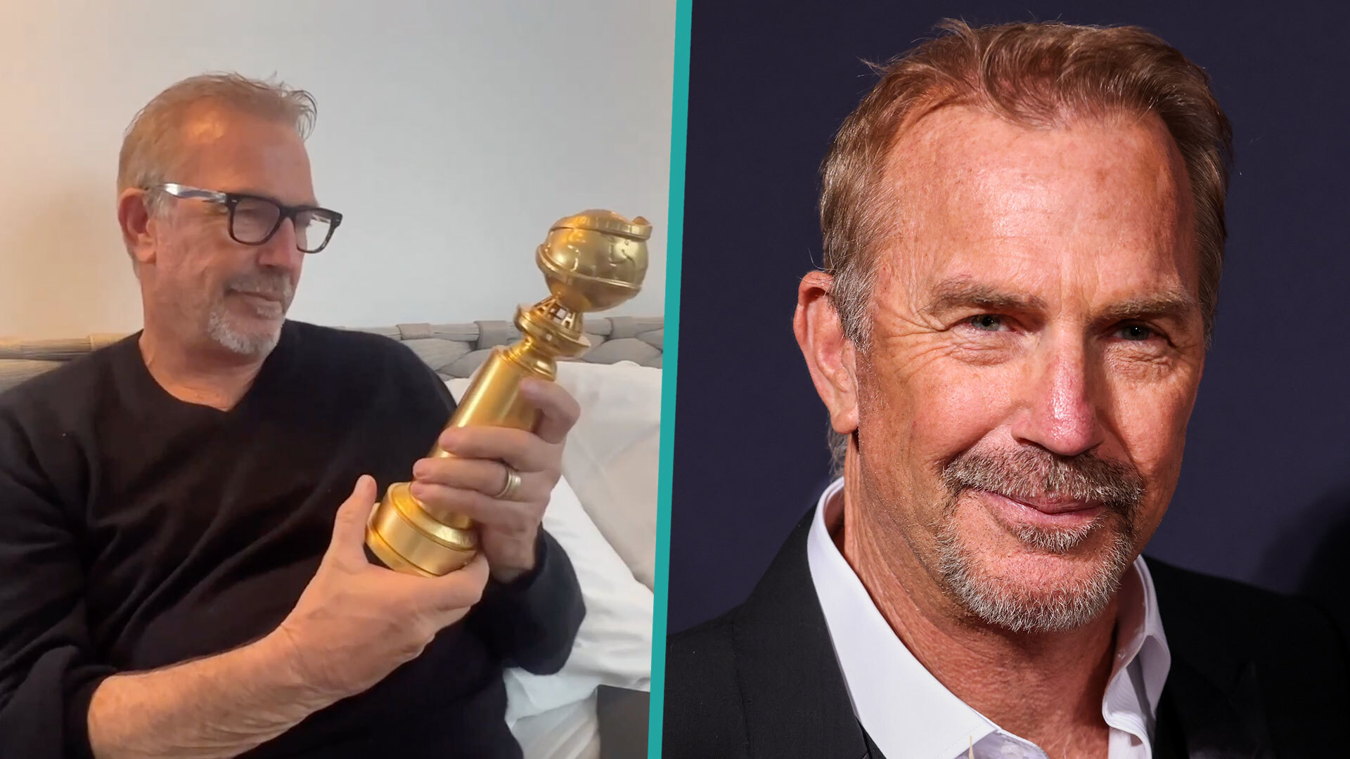 Kevin Costner Unboxes Golden Globe Award & Shares Moving Acceptance ...