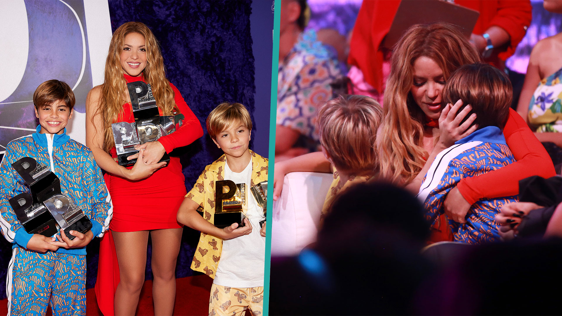 Shakira Rocks Red Hot Mini Dress And Hugs Sons At Premios Jeventud ...