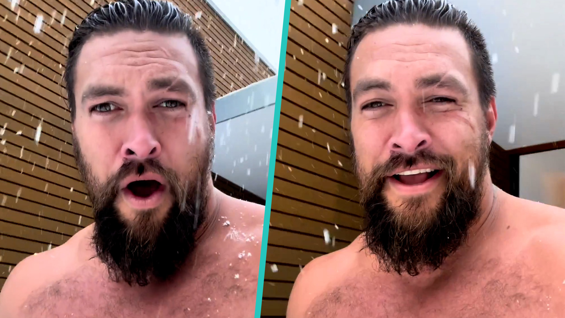 Jason Momoa Freaks Out Over Snow On His Birthday In Shirtless Hot Tub ...