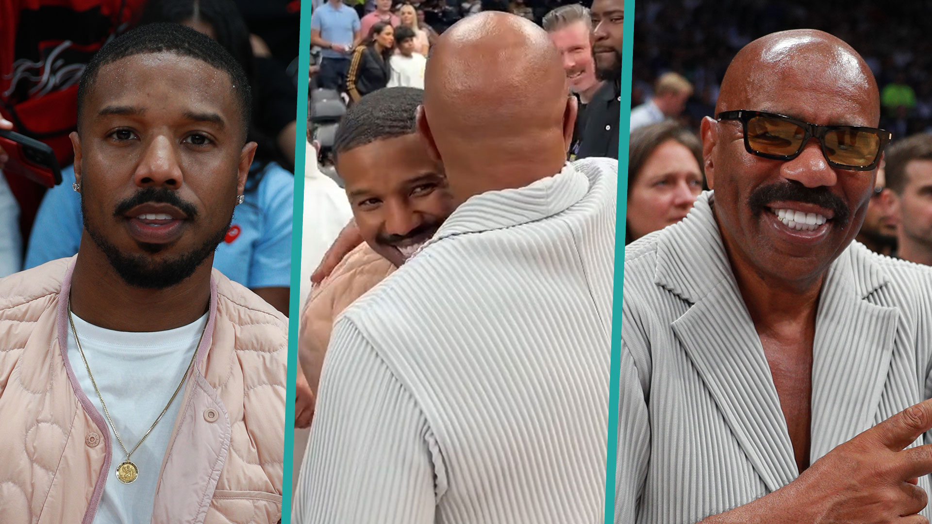 Michael B. Jordan Hugs Steve Harvey In Reunion At NBA Game 1 Year After Lori Harvey Split | Access